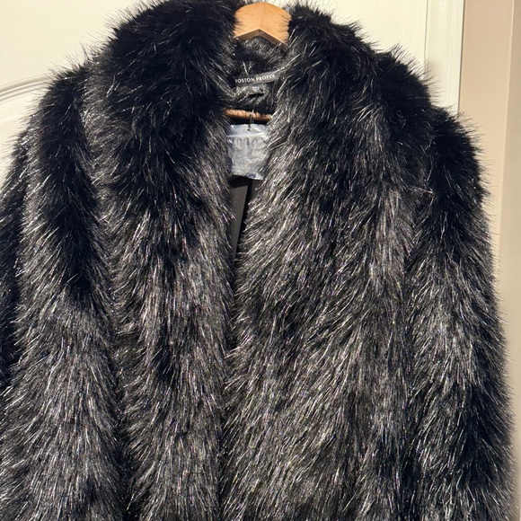 Boston Proper | Jackets & Coats | Boston Proper Black Faux Fur Coat ...